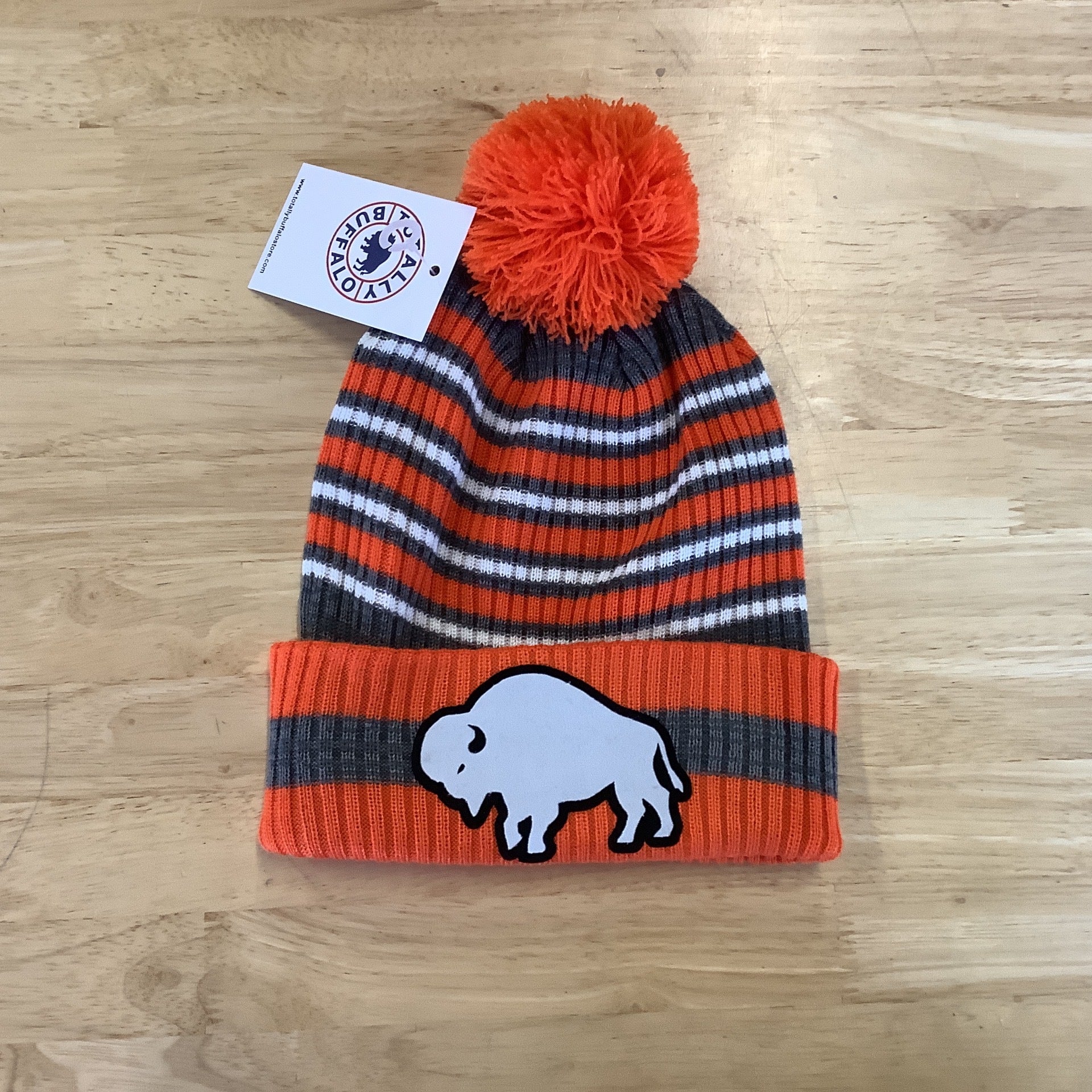 Buffalo Knit Beanie- Orange and Gray | Totally Buffalo Store & More