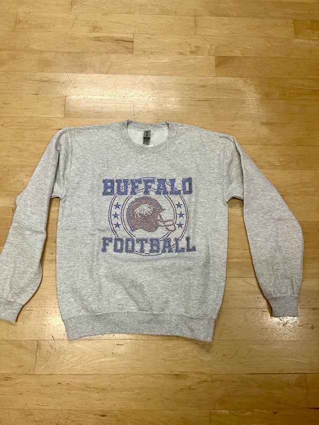 Buffalo Football with Helmet Rhinestone on Light Gray Crew